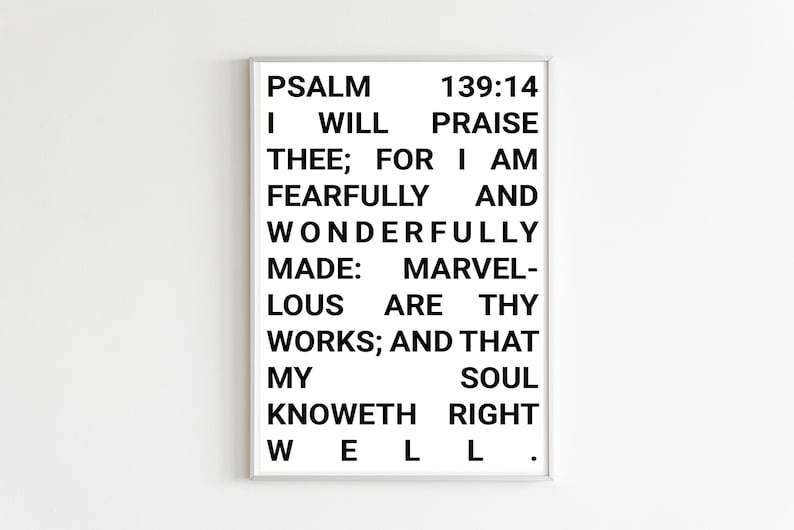 Printable Bible Verse 'psalm 139:14' Wall Art - 5 Different Poster ...