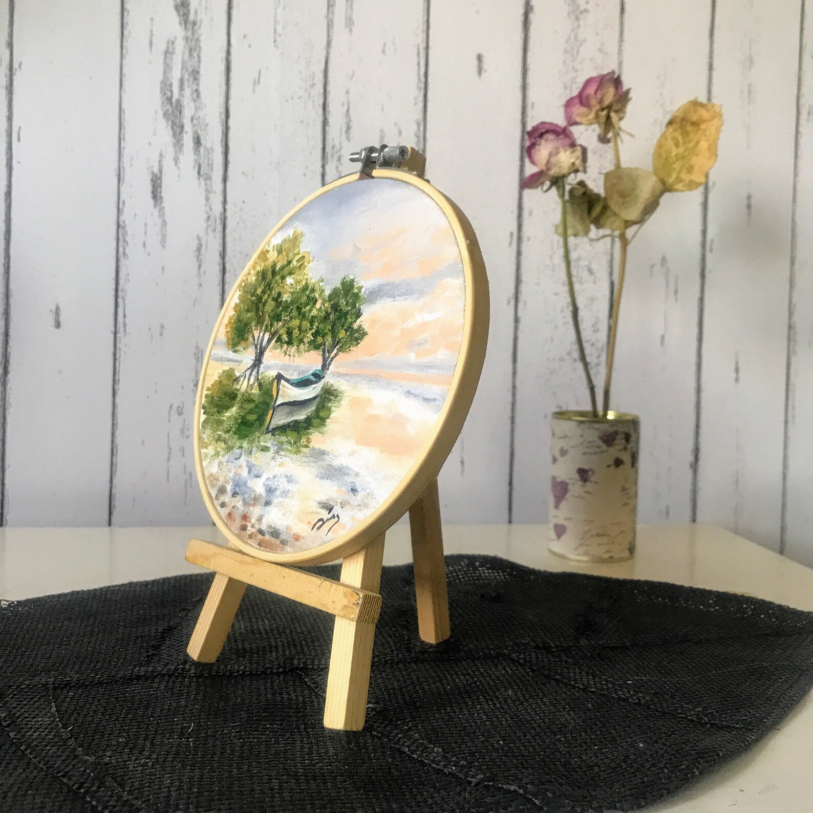 Round Painting Little Oil Painting Small Artwork With - Etsy