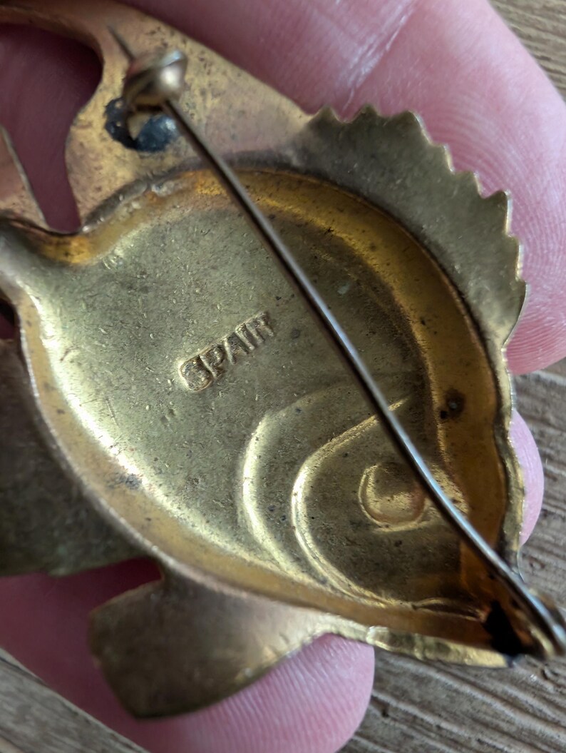 Brooch : Vintage Gold Angle Fish Jewelry DAMASCENE Silvertone Toledo ...