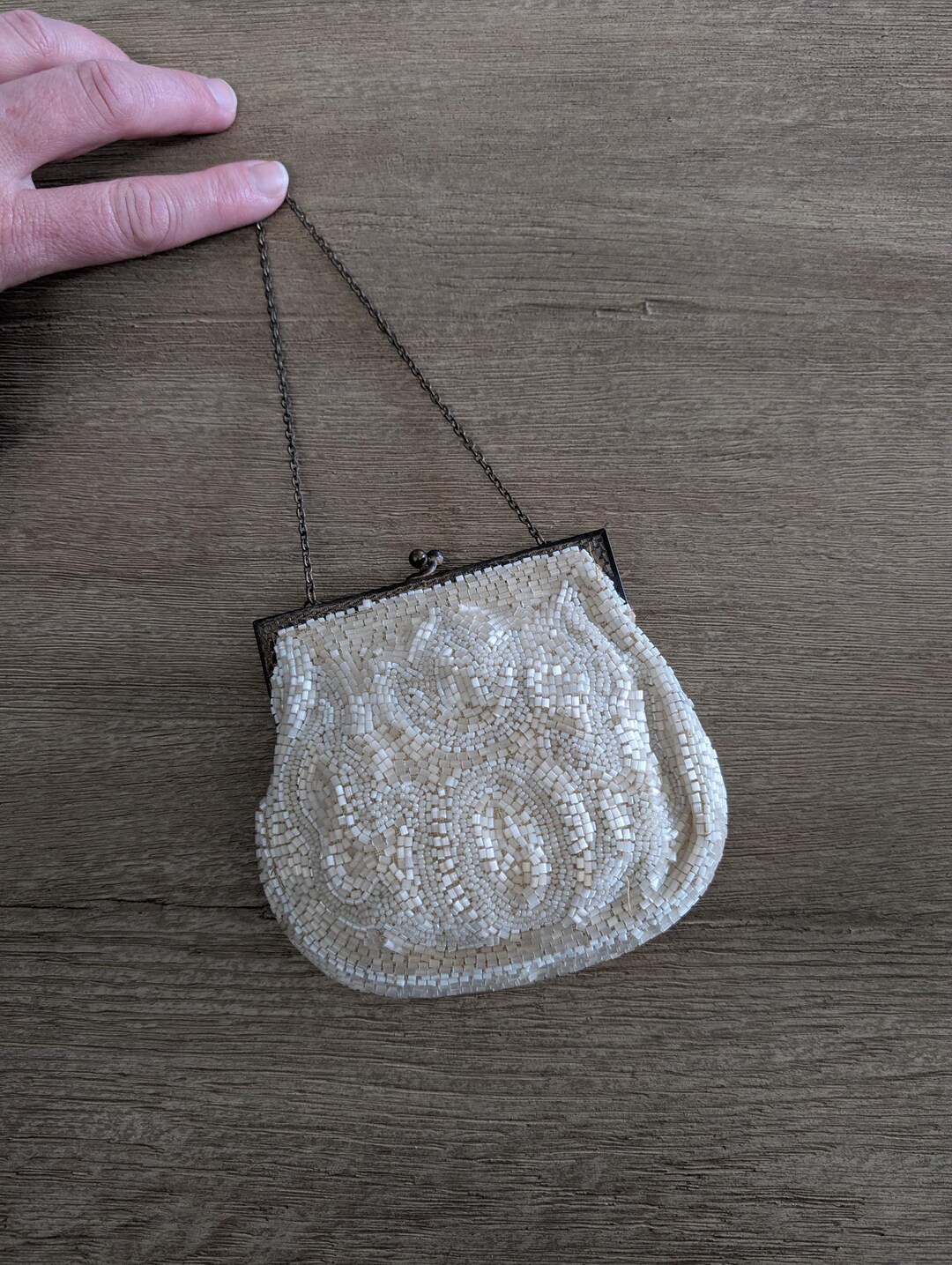 Vintage Bag White Seed Pearl Beaded Wristlet / Messy Qoquette / Hand ...