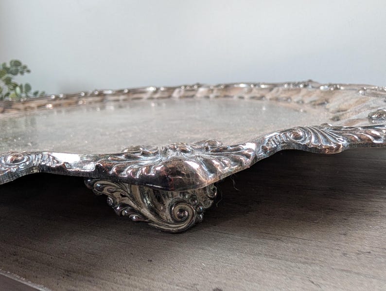 Extra Large Silver Serving Tray : Vintage Butlers Platter Heavy and ...