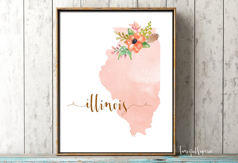Illinois Map Print, Illinois State Silhouette Map Print, IL Wall Art ...