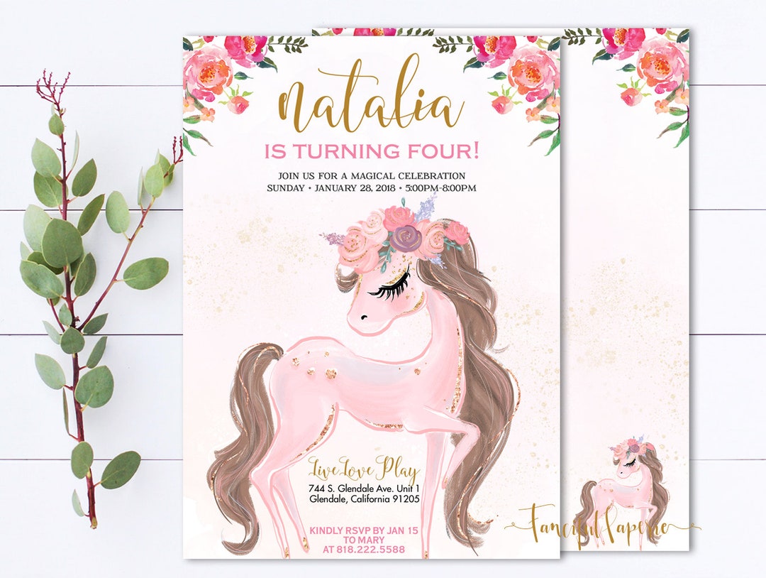 Pony Birthday Party Invitation, Horse Invite, Pony Invitation, Double ...