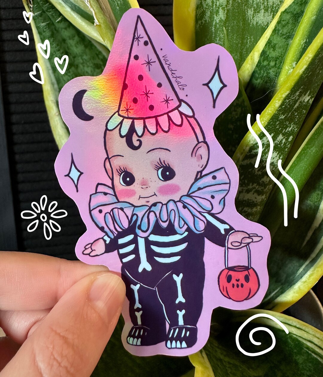 Halloween Kewpie Skeleton Holographic Sticker Cute Vinyl - Etsy