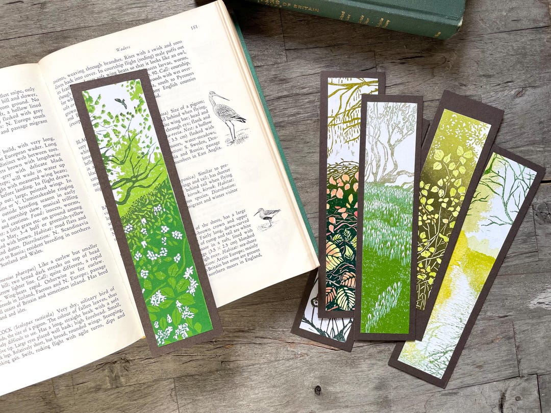 Hand Made Lino Cut Bookmarks by Printmaker Beth Knight. Set of 3 Nature ...