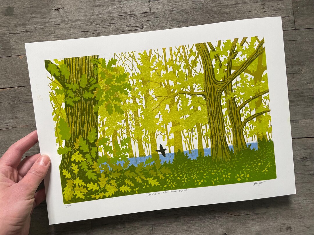 Spring in the Oak Wood: Original, Hand Printed Lino Cut Artwork by ...