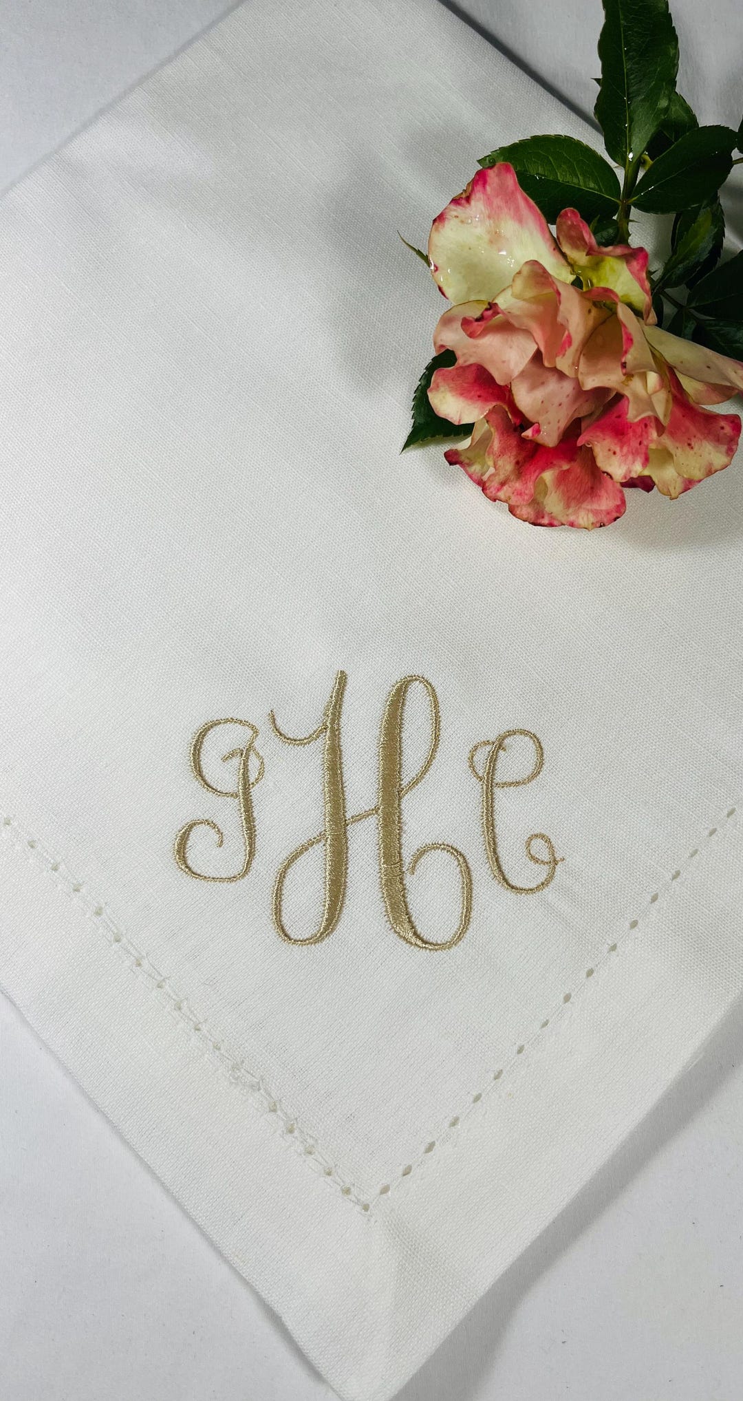 Monogrammed Cloth Napkins, Set of 4: Embroidered Hemstitch Cotton-linen ...