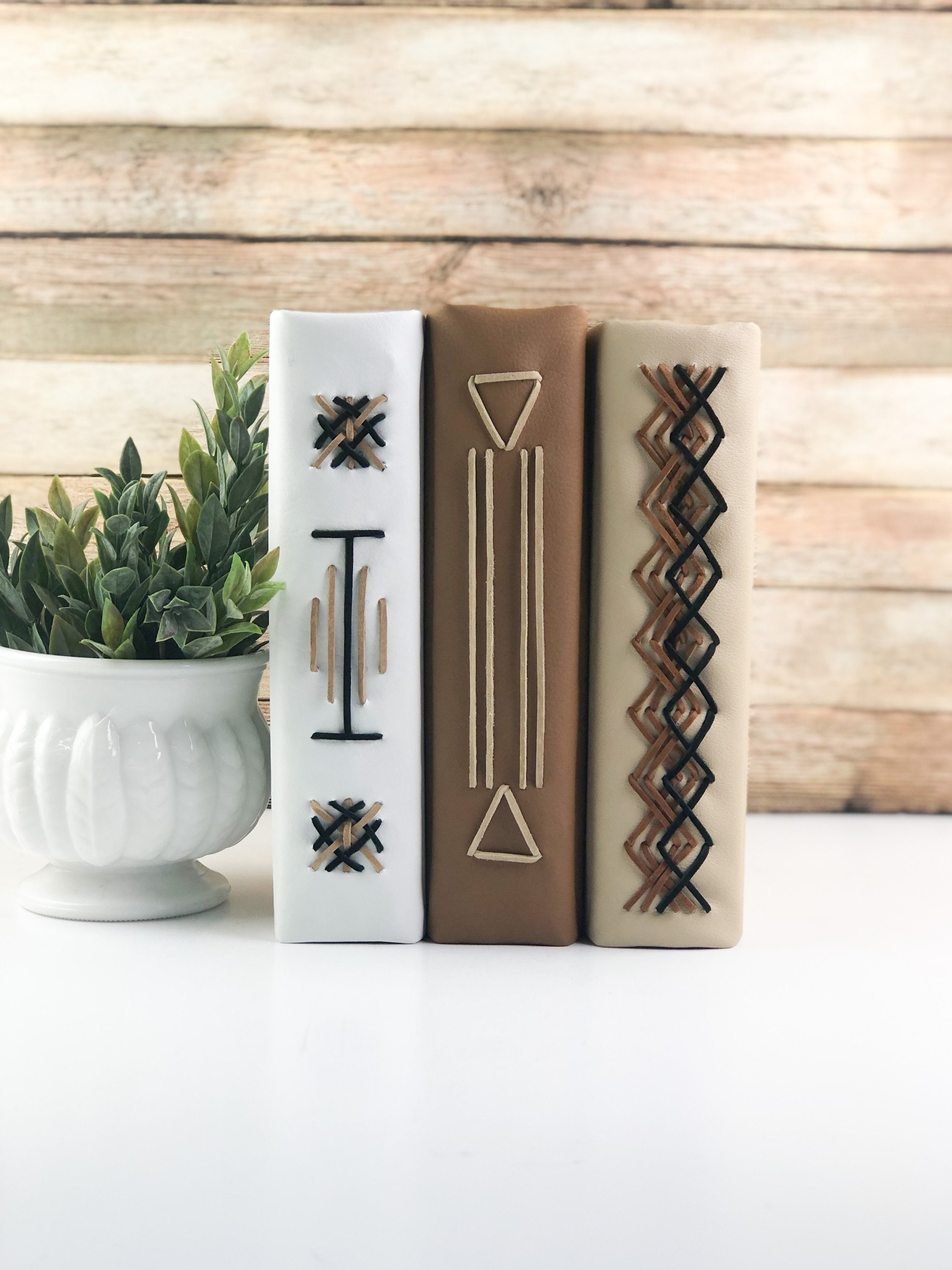 Embroidered Leather Book Set for Home Decor | Etsy