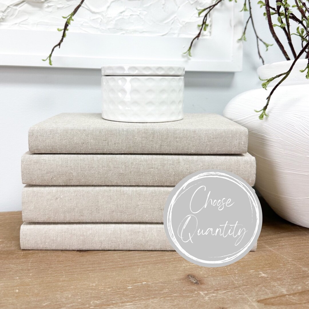Designer Books, Linen Covered Books for Shelf Decor, Cream Books for ...