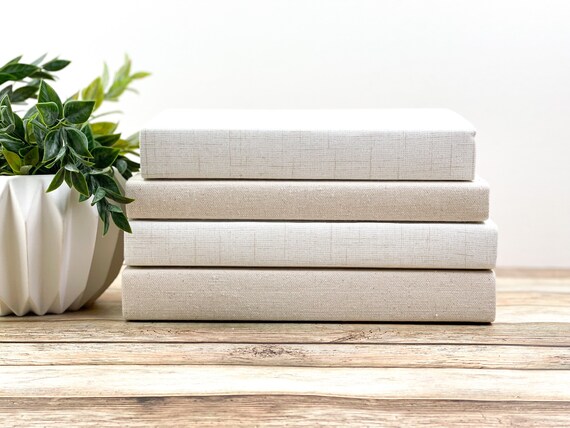 Cream Books for Bookshelf Decor Fabric Covered Books - Etsy