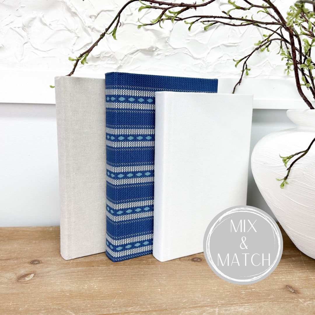 Blue Decorative Books , Fabric Covered Books, Book Decor - Etsy.de