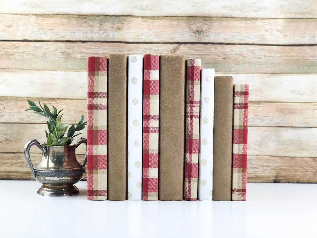 Linen Covered Books, Christmas Decor, Plaid Home Decor, Book Bundles - Etsy