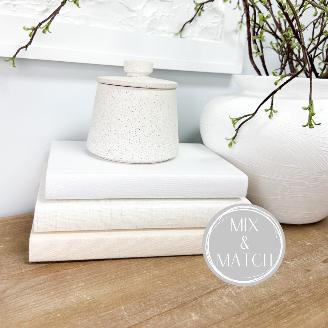 Cream Books for Bookshelf Decor, Fabric Covered Books, Designer Books ...