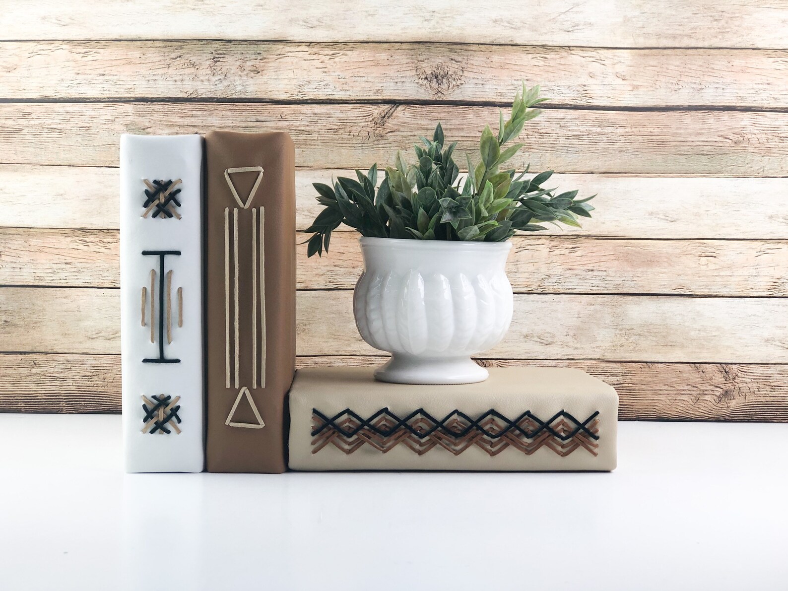 Embroidered Leather Book Set for Home Decor | Etsy