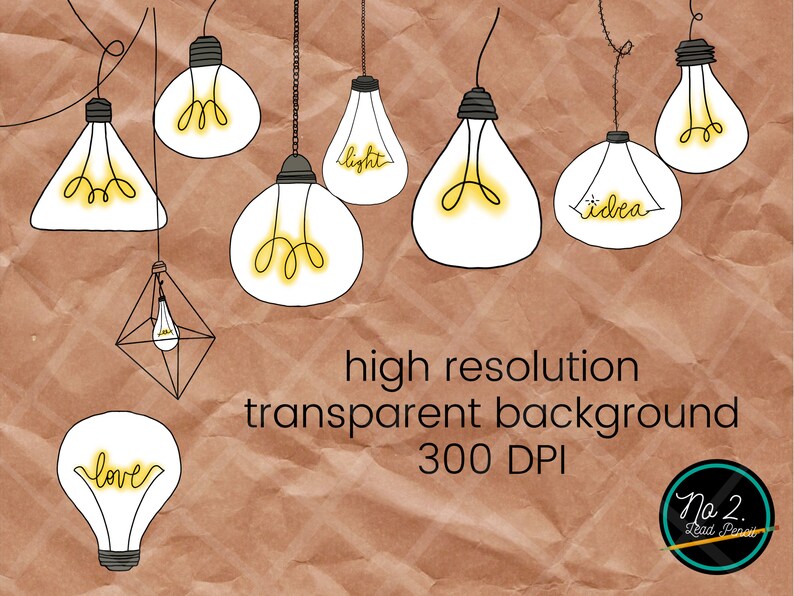 Colored Edison Bulb Clip Art, Lightbulb Clip Art, Hand Drawn Light Bulb ...