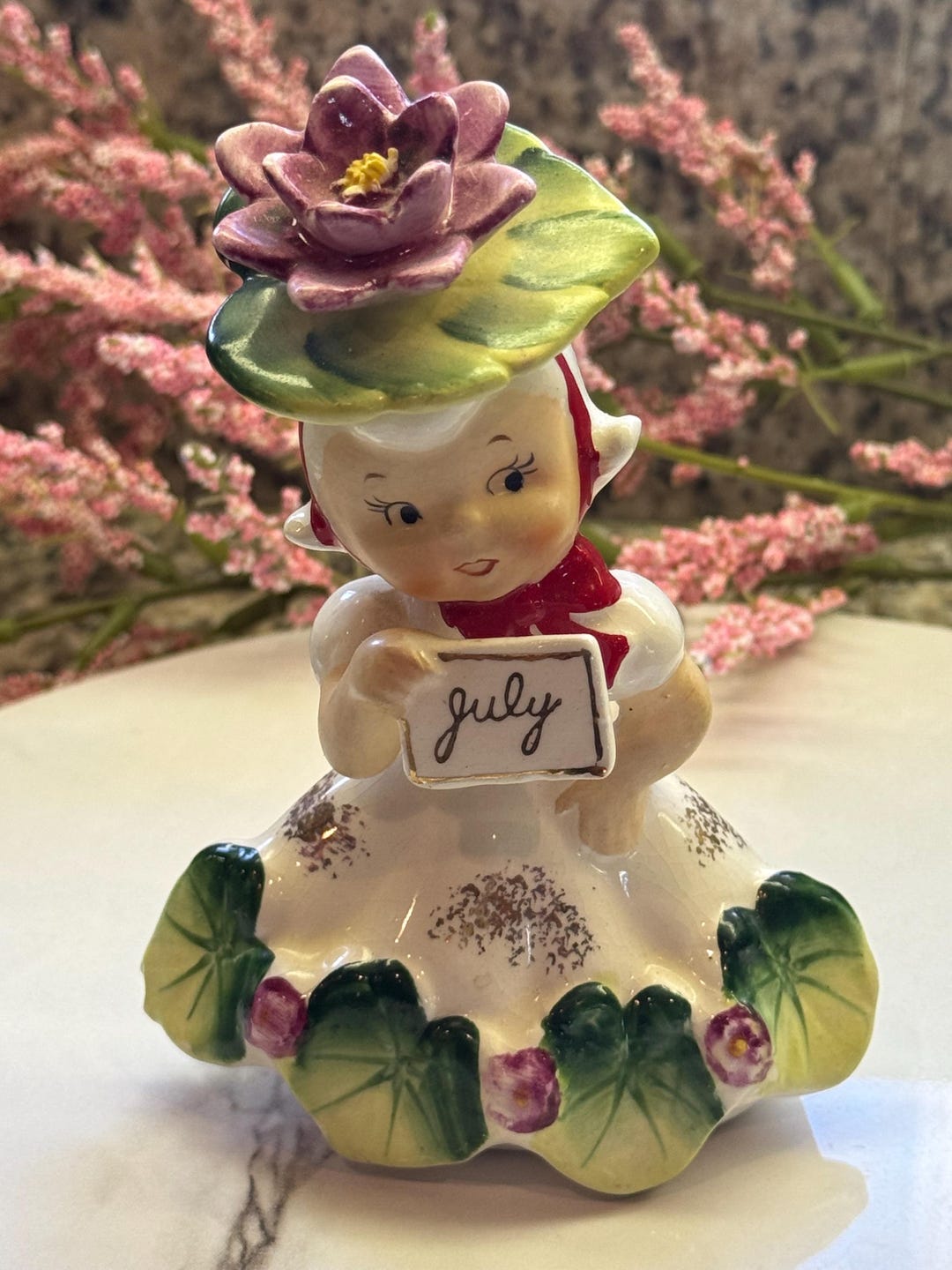 July Birth Month Floral Angel Girl, Napco, 1956 Figurine, Collectible ...