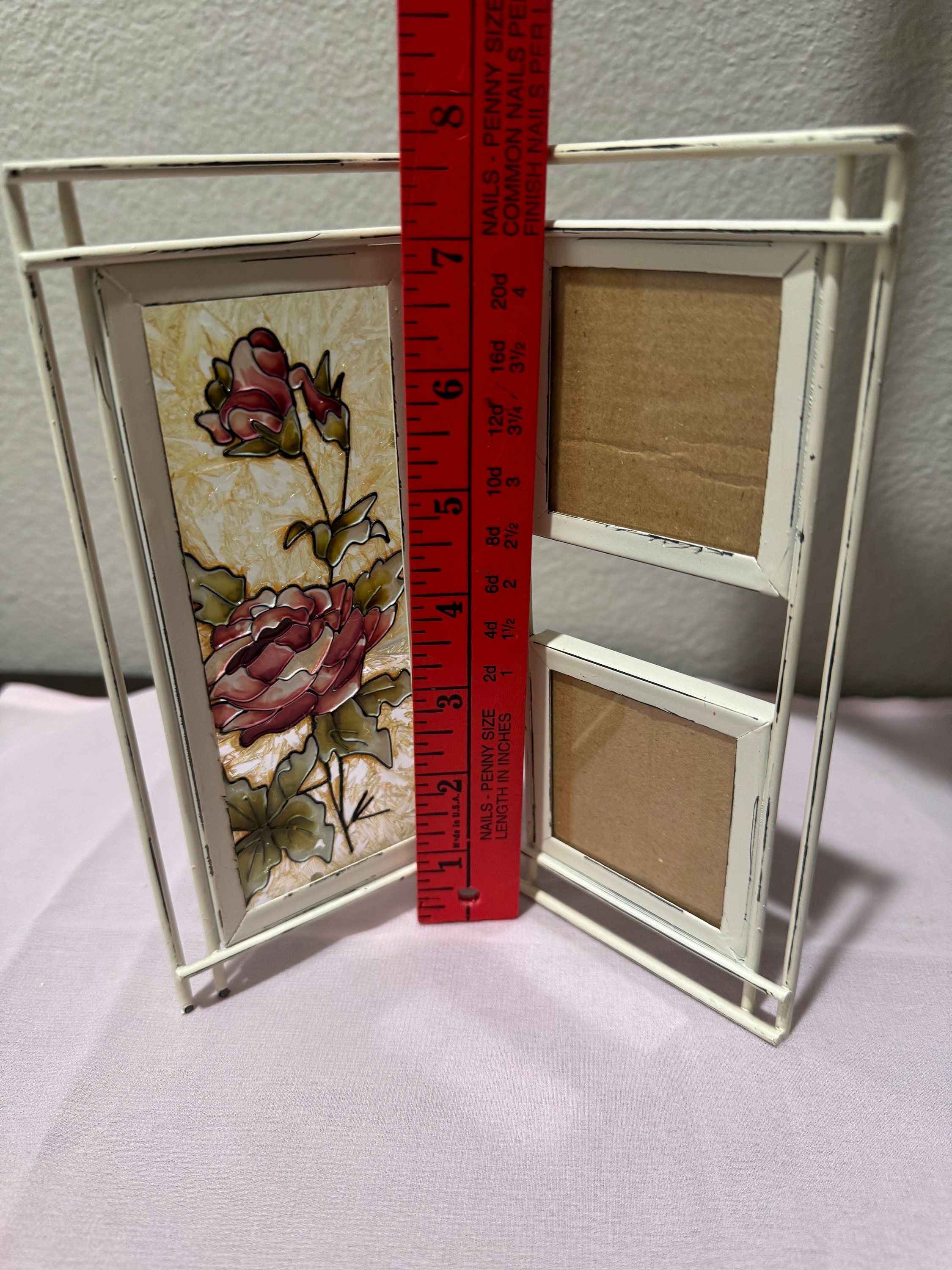Rose Stained Glass Dual Picture Frame, Shabby Chic, Metal Panel Frame ...