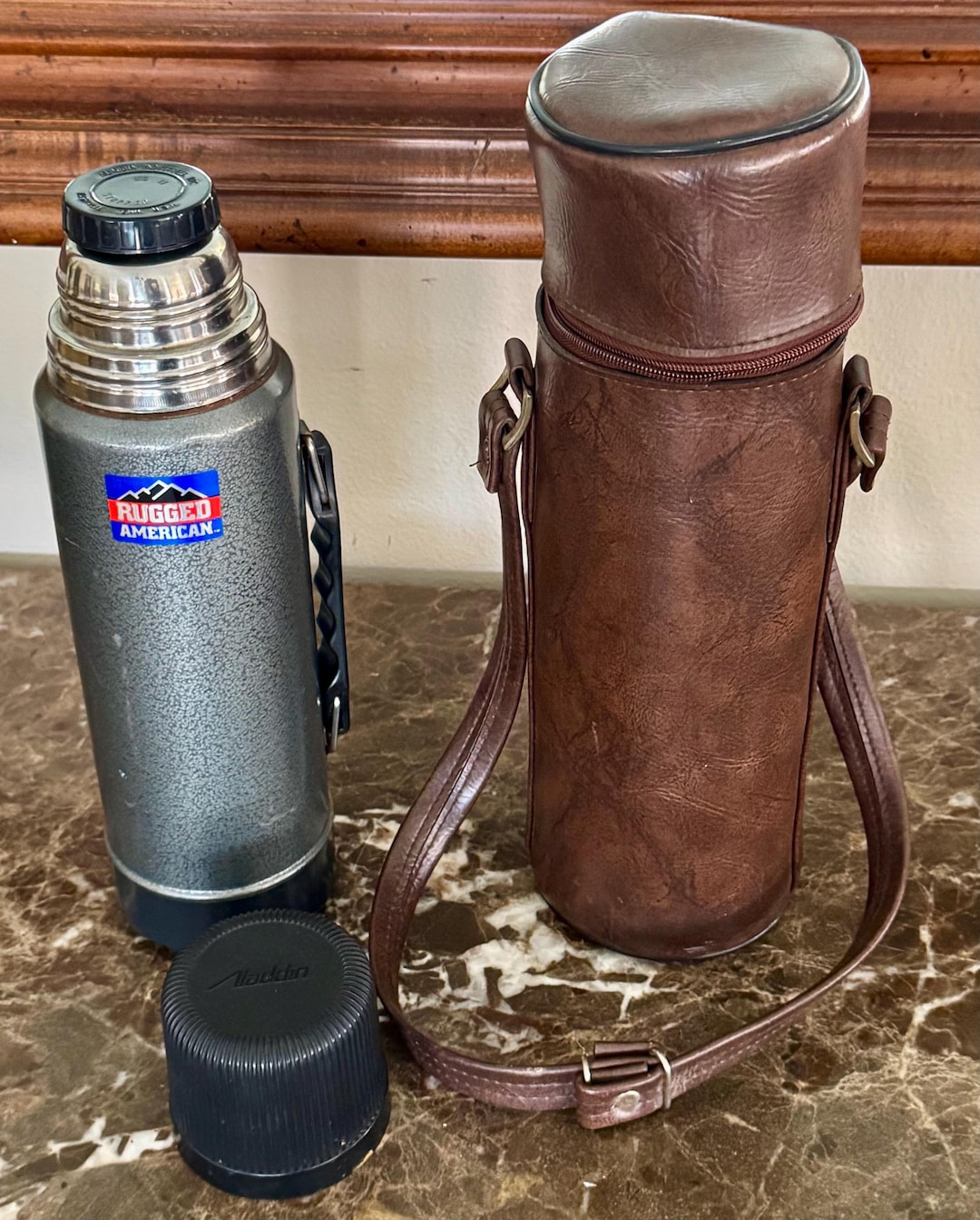 Vintage Aladdin Thermos Set - Rugged American Quart SB950H Stainless ...
