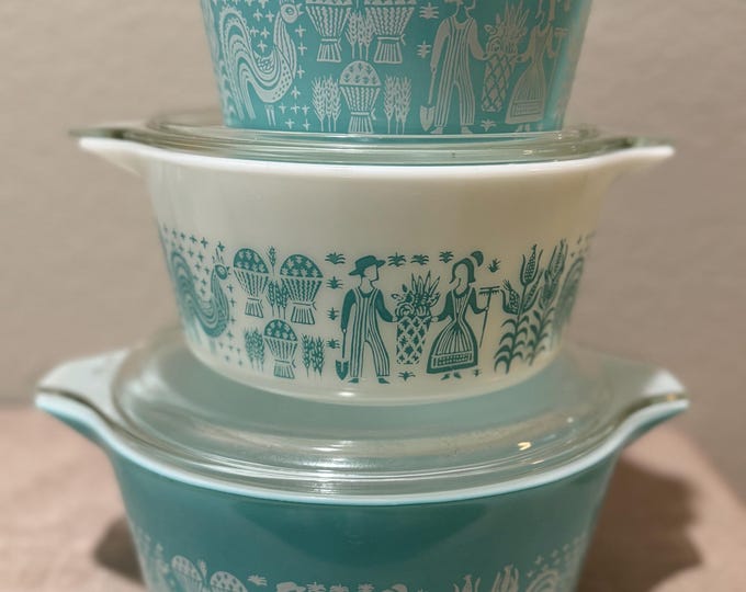 Vintage Pyrex Amish Butterprint Lidded Casserole Set of 3, 475 B, 474 B ...