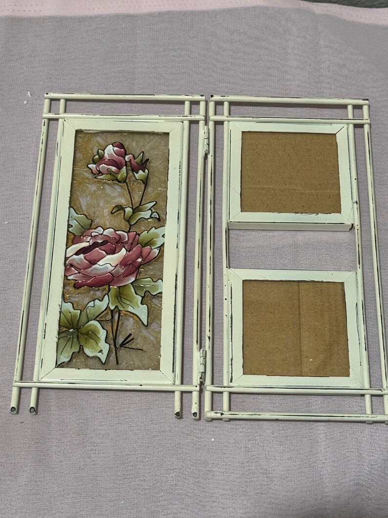 Vintage Stained Glass Rose Double Picture Frame | Shabby Chic ...