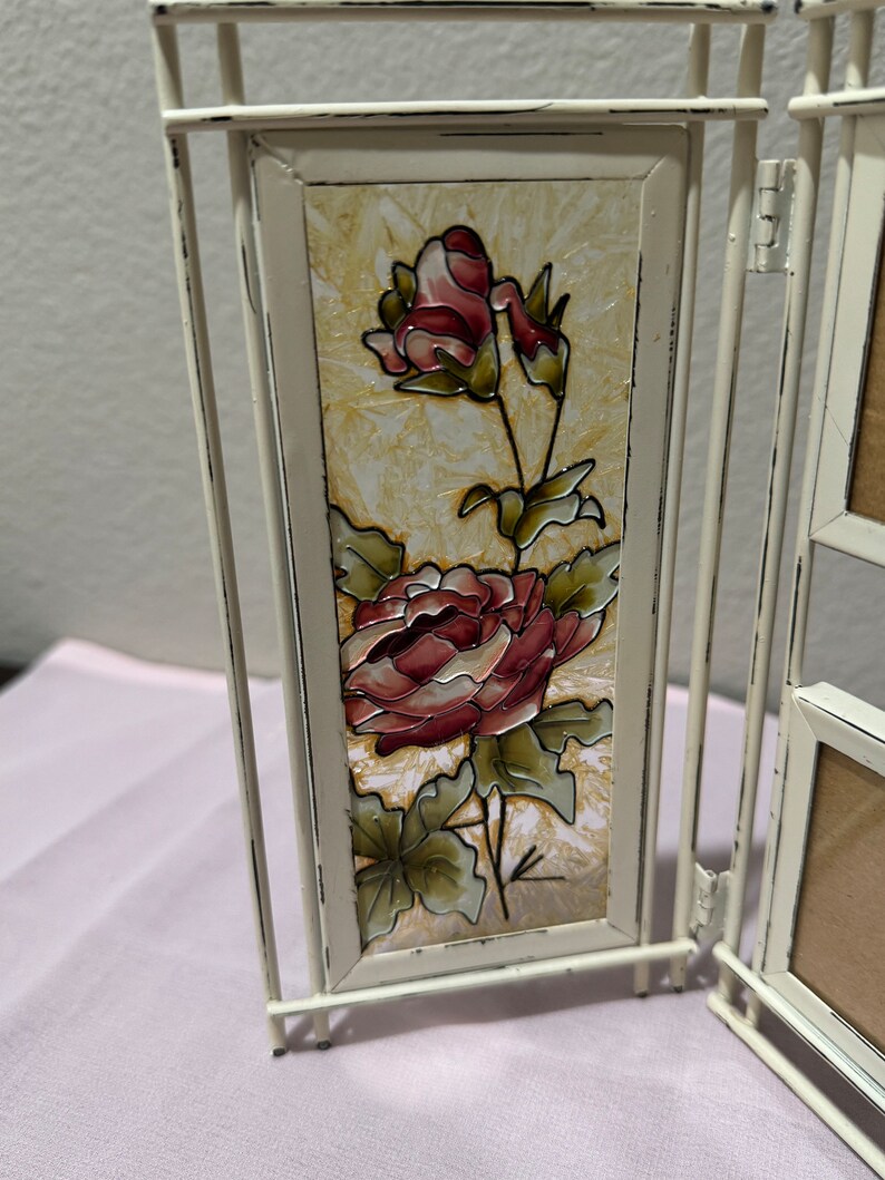 Vintage Stained Glass Rose Double Picture Frame | Cottagecore Valentine ...