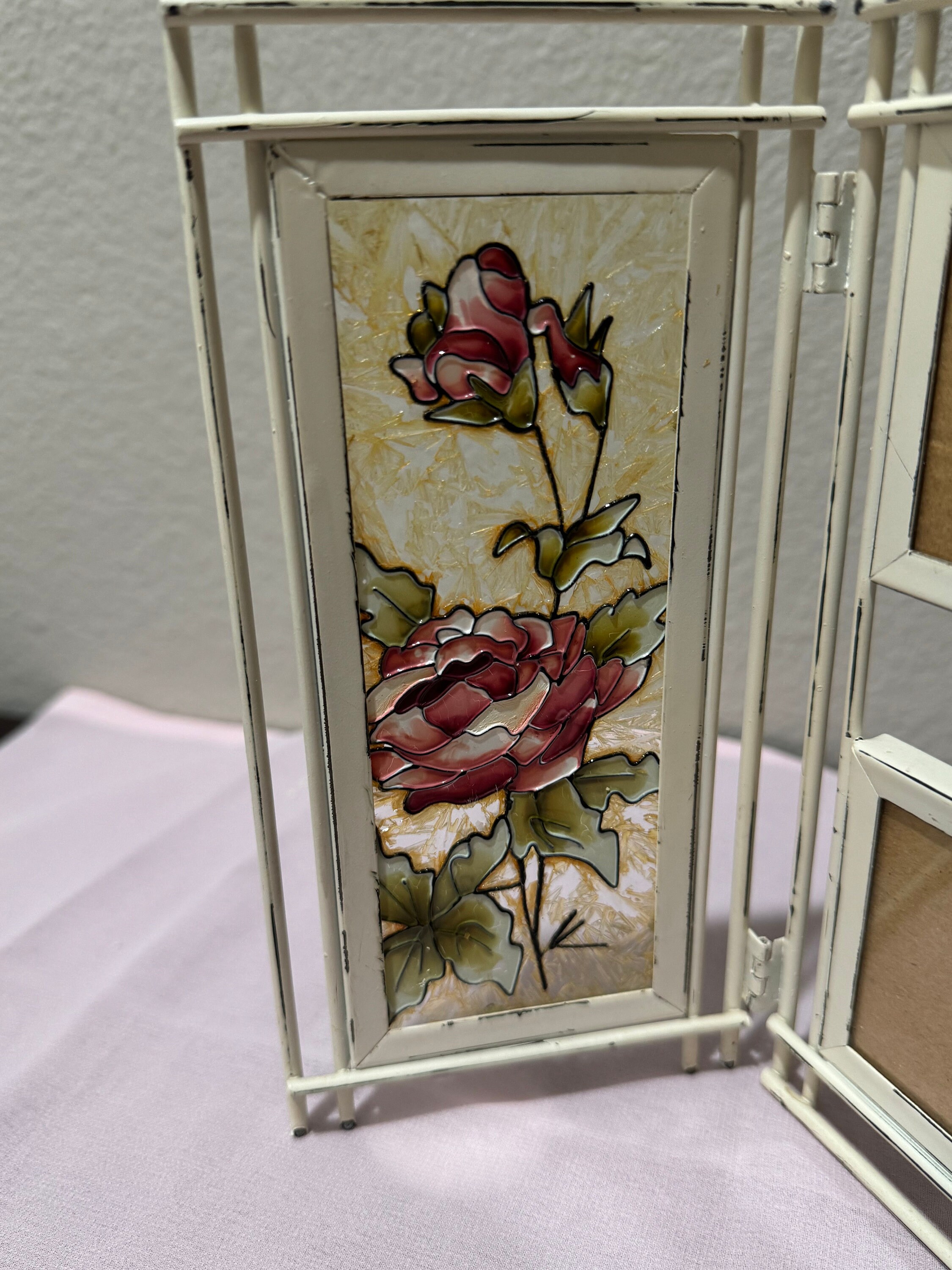 Rose Stained Glass Dual Picture Frame, Shabby Chic, Metal Panel Frame ...