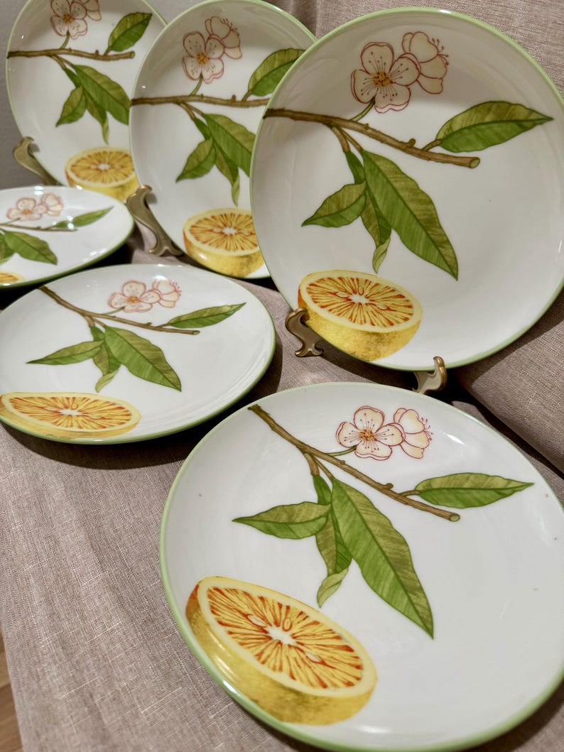 222 Fifth Frutta Lemon Plates Salad Plates Lemon Slice Branch With ...
