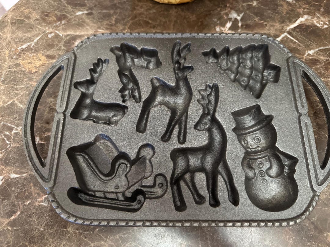 Vintage Cast Iron Christmas Shapes Cookie Candy Mold Baking John Wright ...