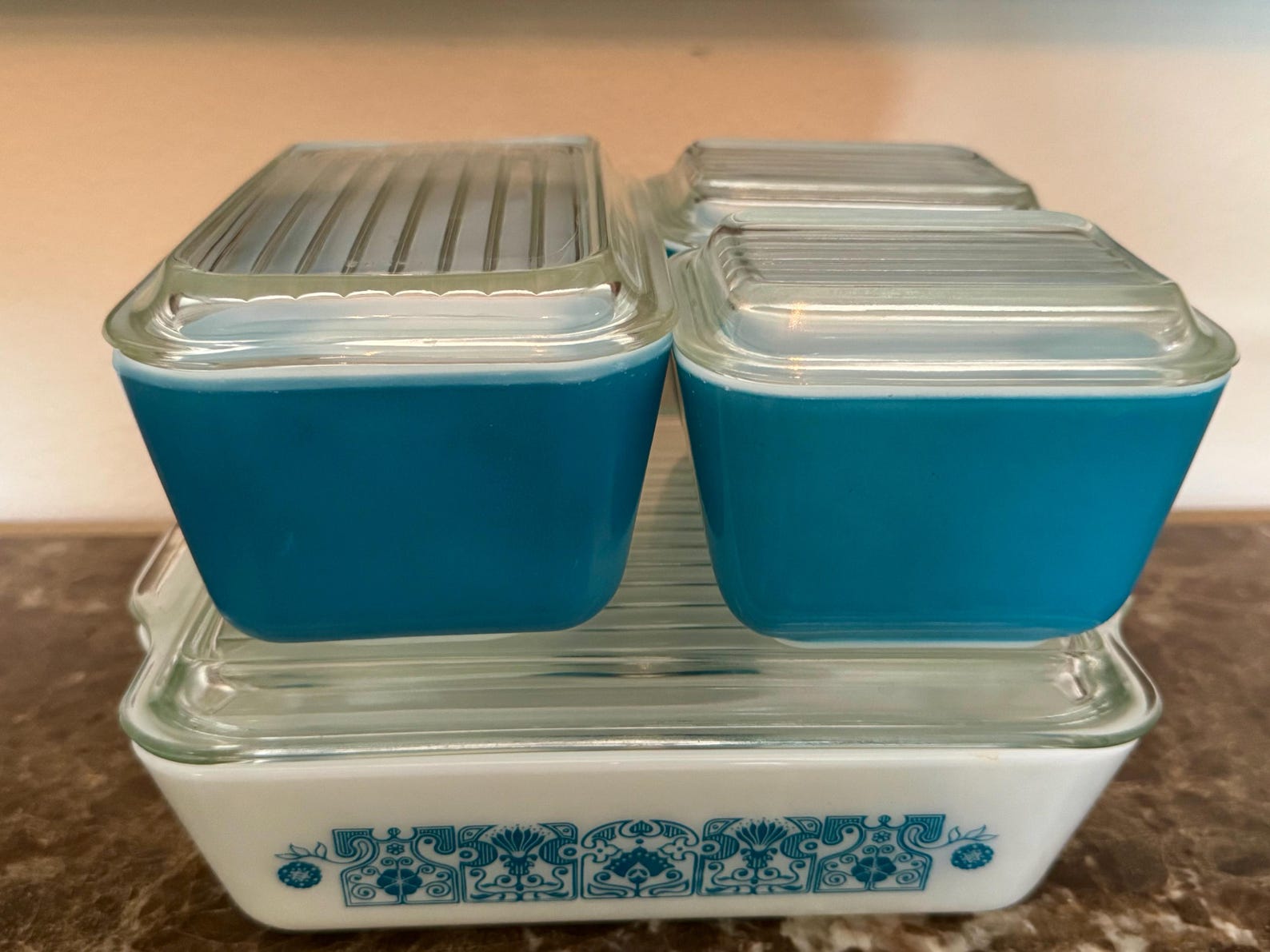 Pyrex Blue Horizon Refrigerator Set 503 502 (2) 501 With Lids Vintage ...