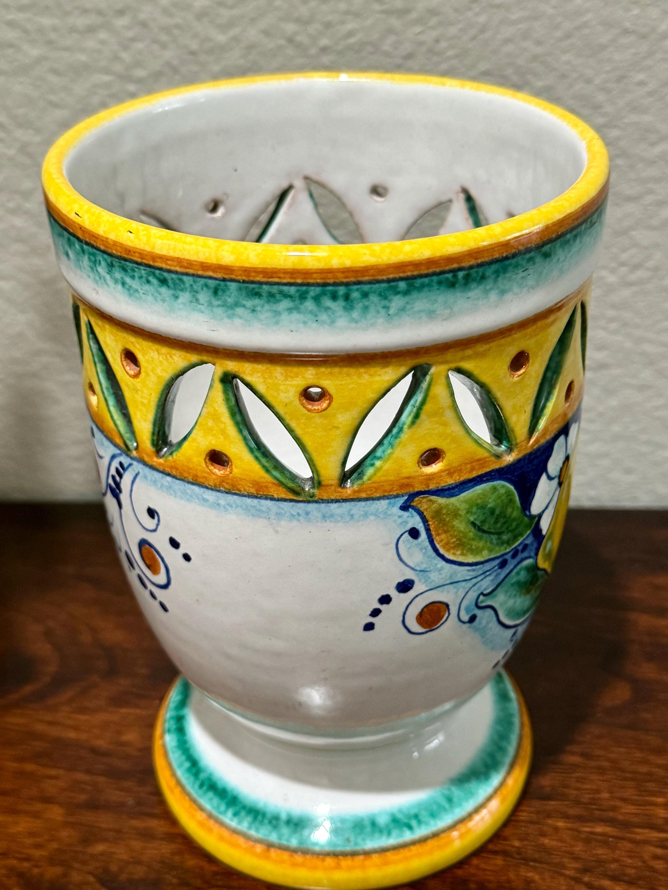 Deruta Vase, Made in Italy, Gorgeous Lemon Flowers Eyelet Opening ...