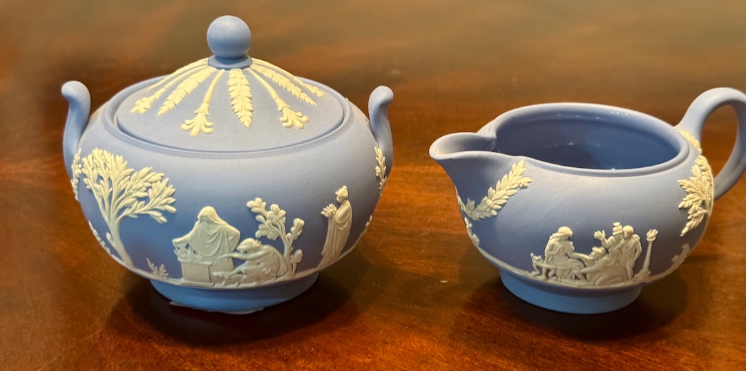 Wedgwood Blue Jasperware Lidded Sugar Bowl & Creamer Set Collectors Condition - Etsy