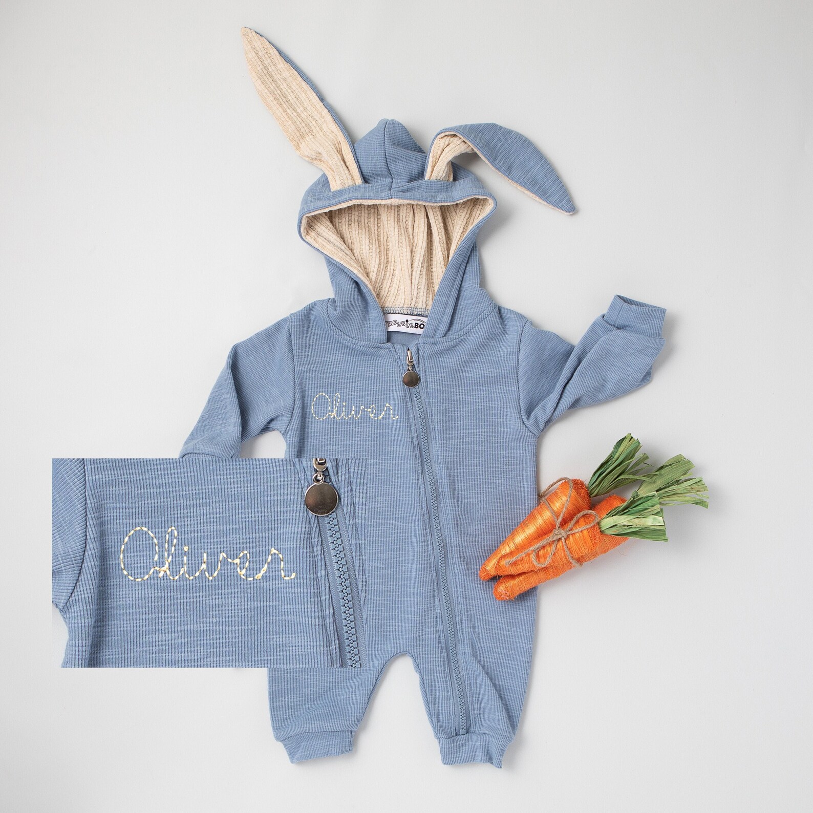 Personalized Embroidered Blue Easter Romper With Bunny Ears. - Etsy