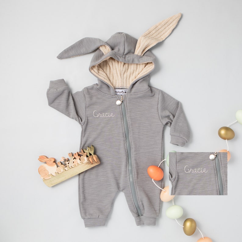 Personalized Embroidered Blue Easter Romper With Bunny Ears. - Etsy