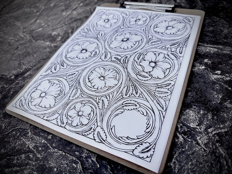 SHERIDAN FLORAL NOTEBOOK Cover Leather Carving Tooling Pattern Large ...