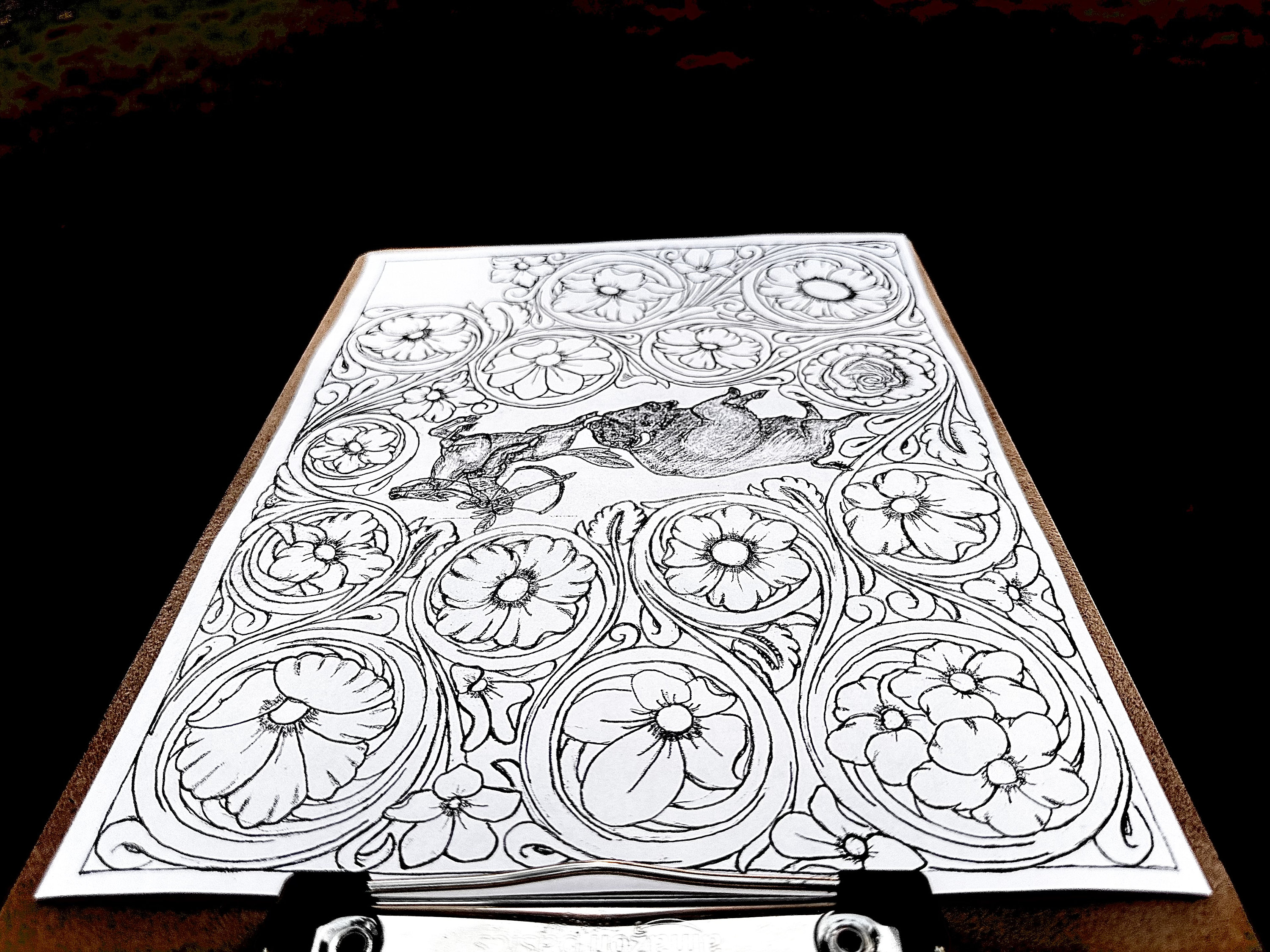 SHERIDAN FLORAL NOTEBOOK Leather Pattern for 8.5x11.5 Notebooks buffalo Hunt Scene Digital ...