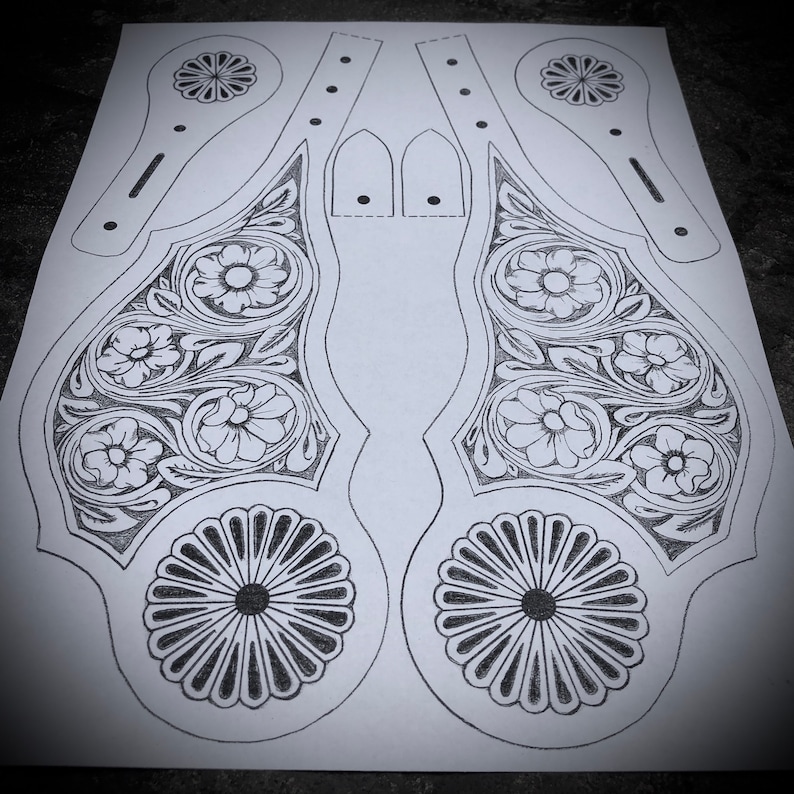 FLORAL SPUR STRAPS (#1) - Leather Spur Strap Pattern. (digital Download ...