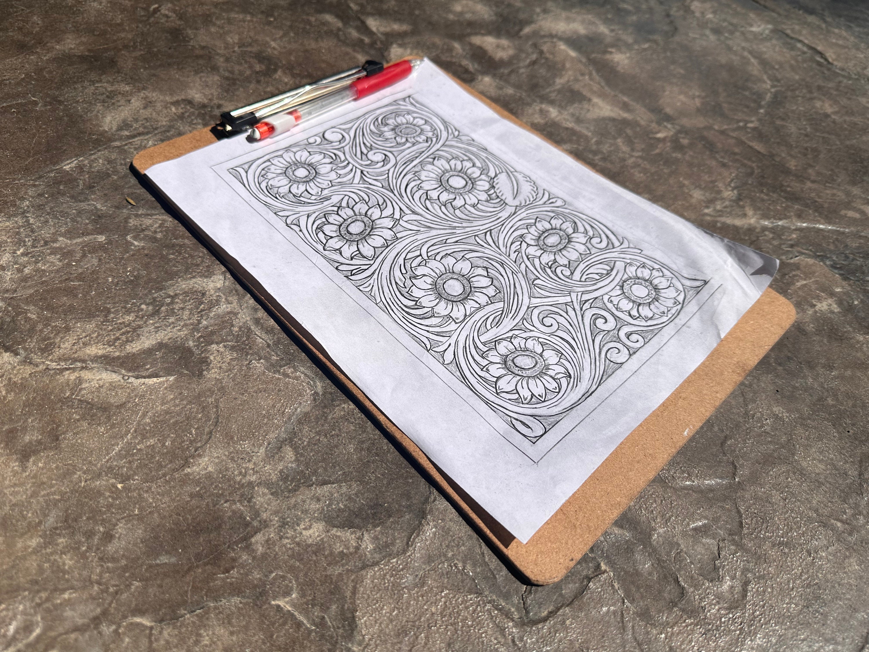 SUNFLOWER NOTEBOOK TOOLING Pattern for 5x8 Notebook - Sheridan Floral Sunflower Carving Pattern ...