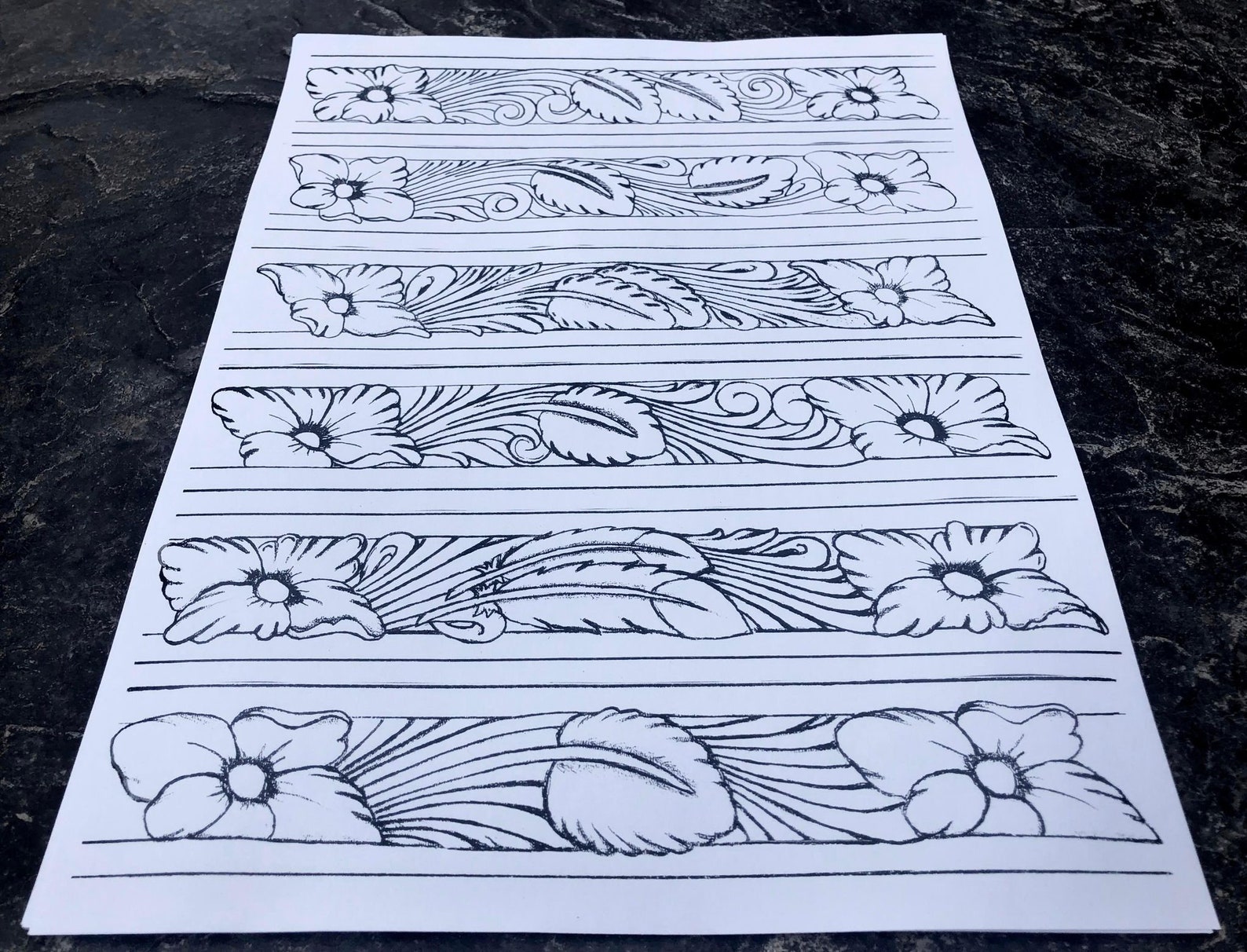 FLORAL BELT PATTERNS - 6 Different Repeating Patterns. 1-1/2" Inches ...