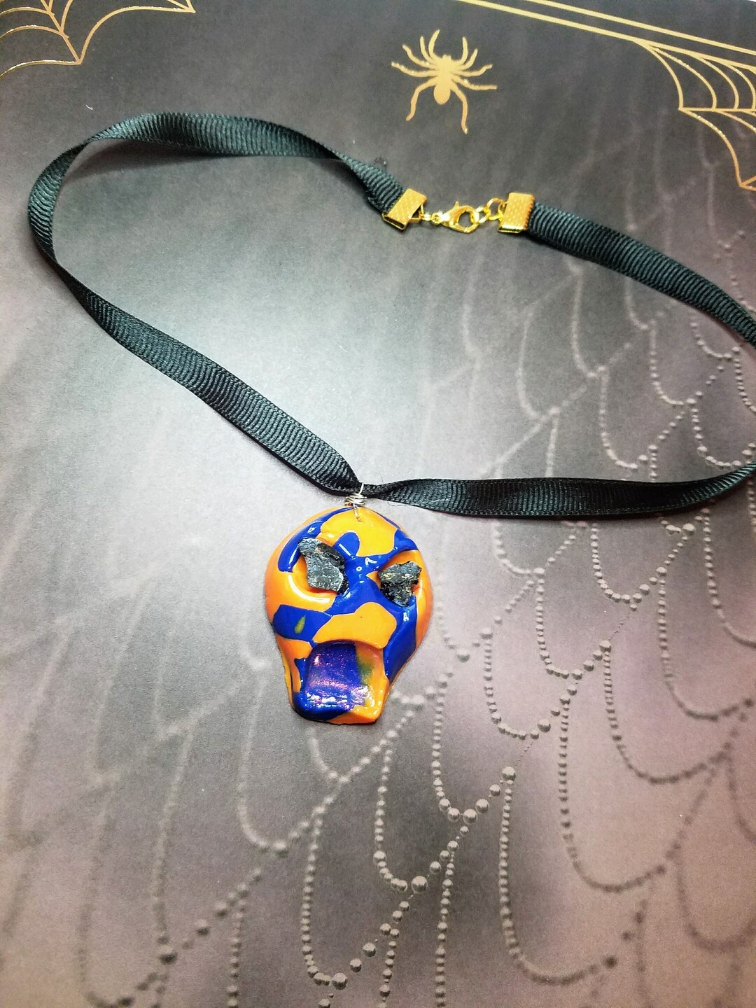 Ghost Choker Necklace With Tourmaline Eyes (orange) - Etsy