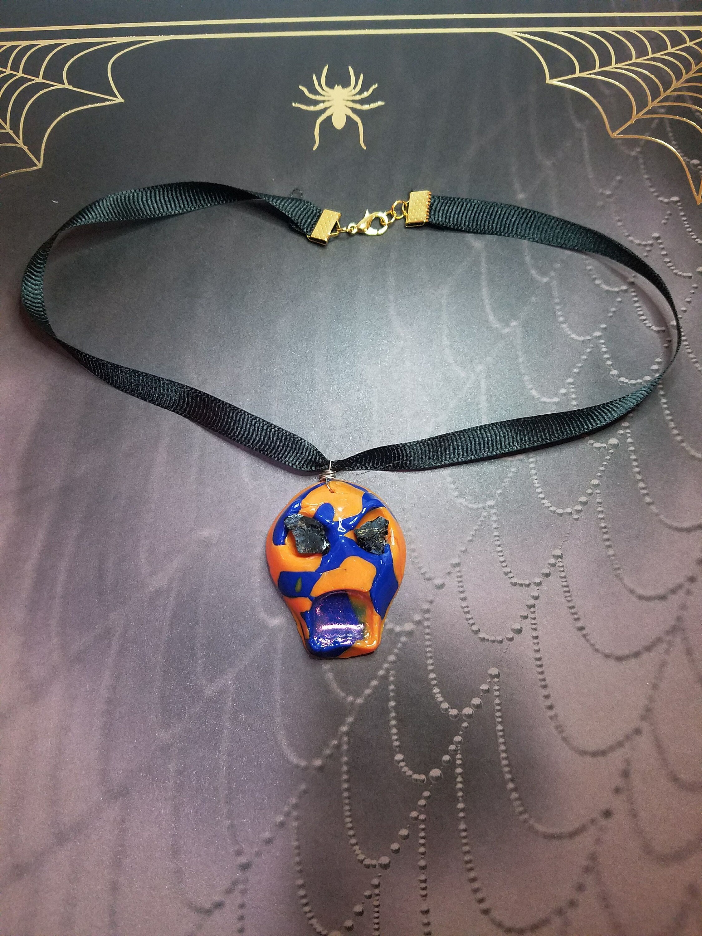 Ghost Choker Necklace With Tourmaline Eyes (orange) - Etsy