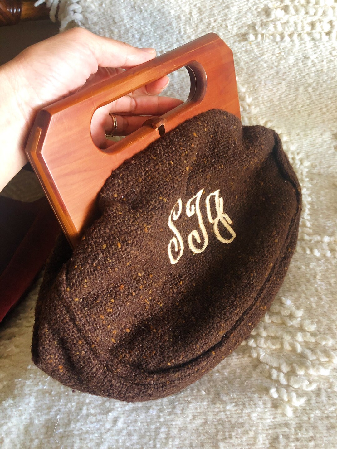 Vintage Monogrammed Tweed Brown Bermuda Purse by Triminghams - Initials ...