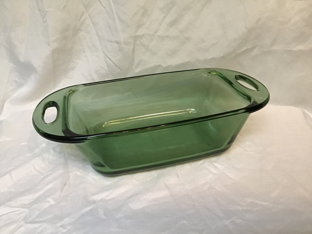Vintage Green Glass Handled Bread Loaf Pan Casserole Baking Dish Anchor ...
