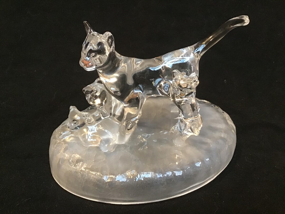 Crystal Cat Figurine Sculpture by Crystal D’arques Mother Cat With ...