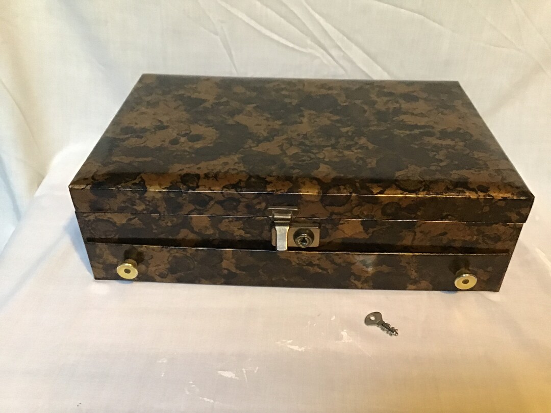 Vintage Cheney Jewelry Box With Key Phillip Cheney Faux Leather Jewelry ...