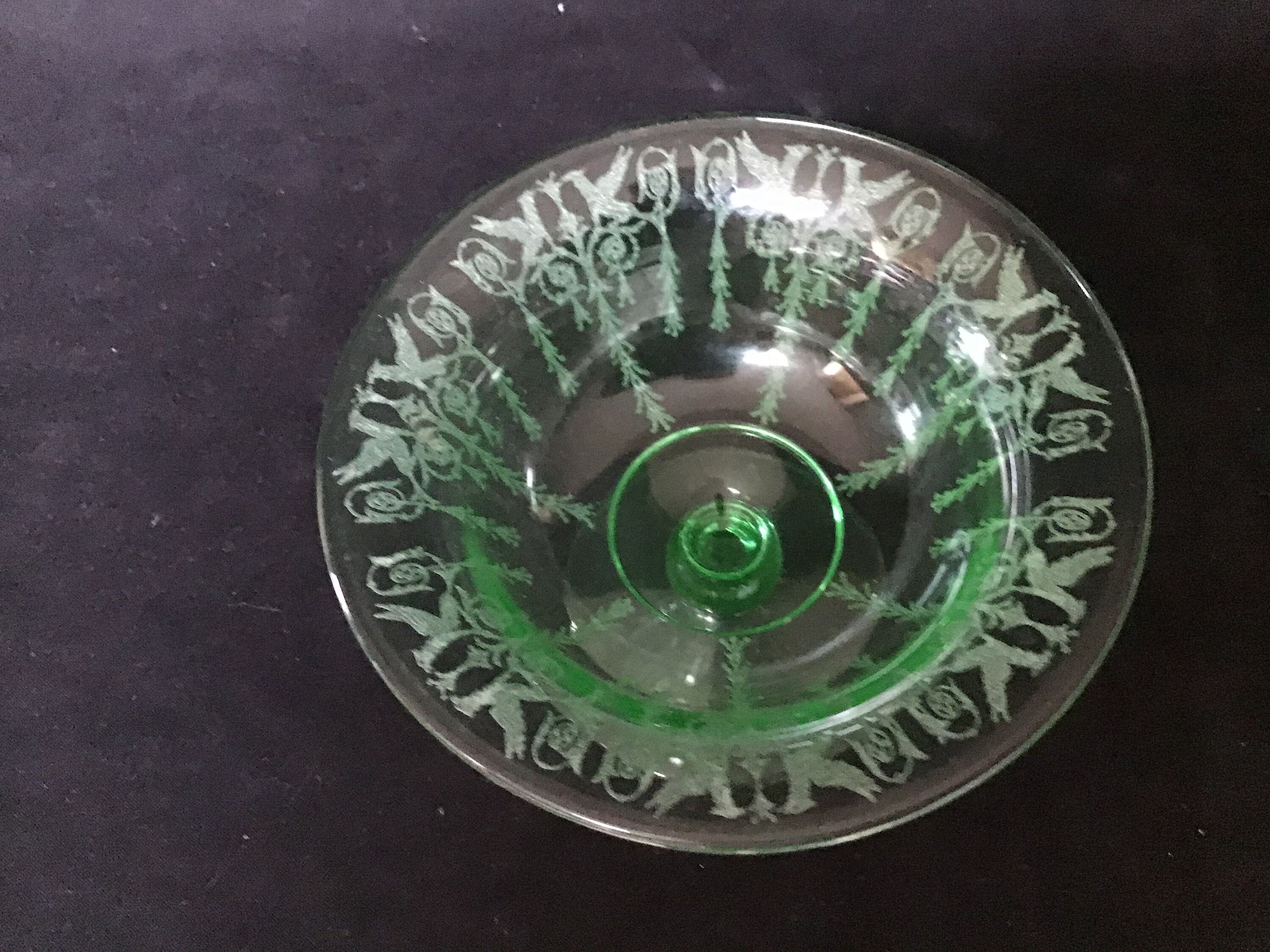 Central Glass Works Harding Etch Green Comport Gryphon Griffin - Etsy