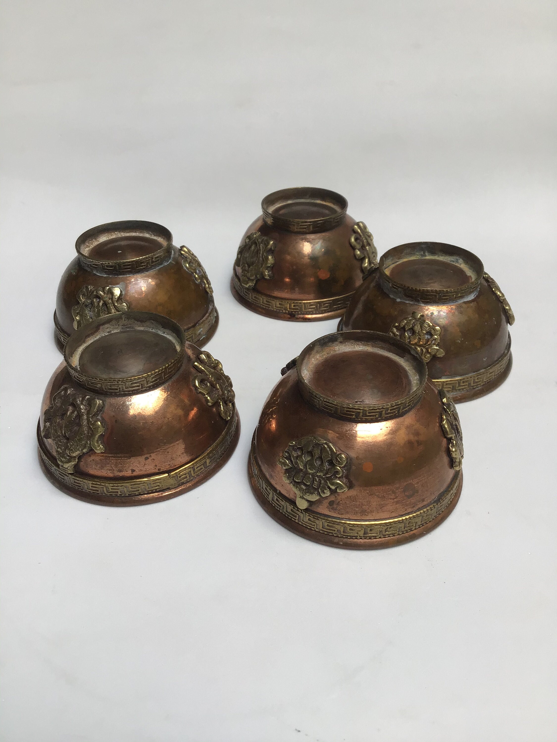 Vintage Copper Bowl Greek Key Detail Brass Accents Ceremonial - Etsy