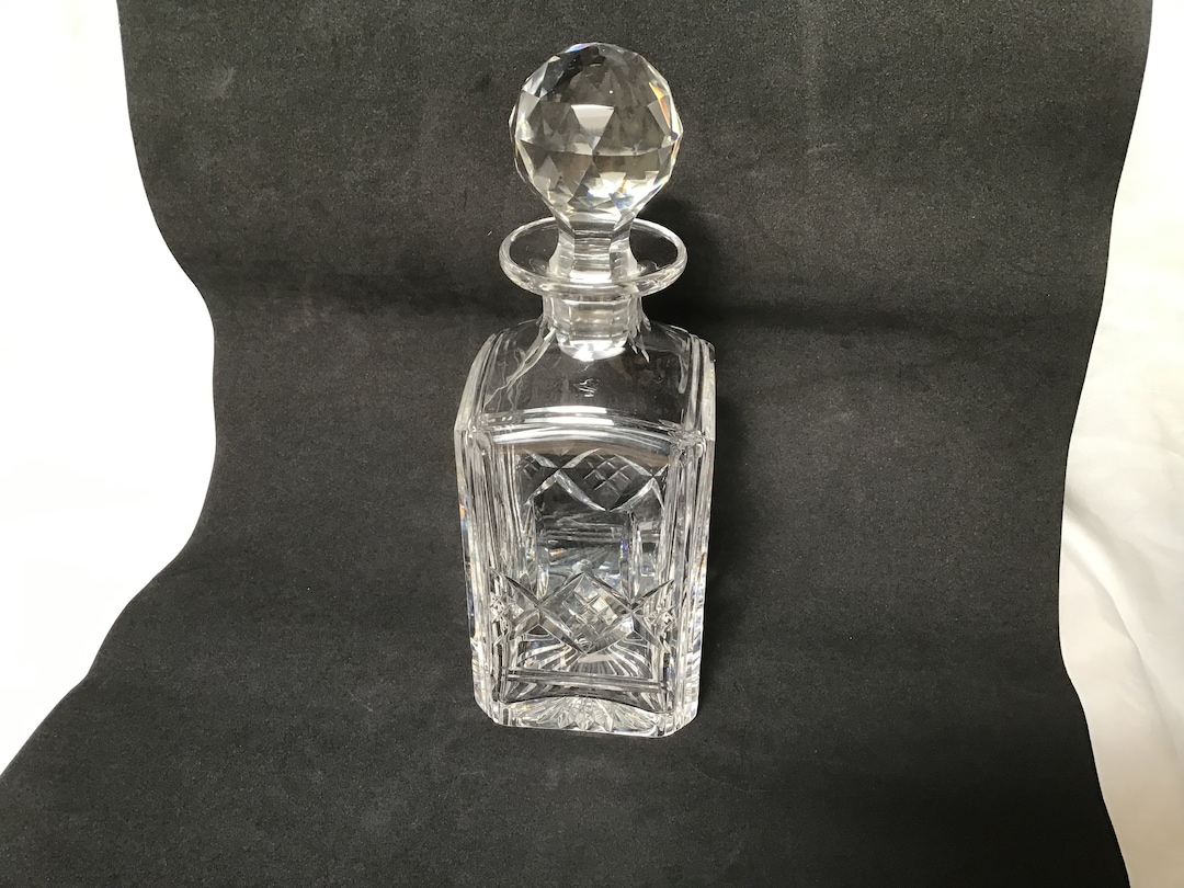 Vintage Crystal Decanter With Round Stopper Square Decanter Signed ...