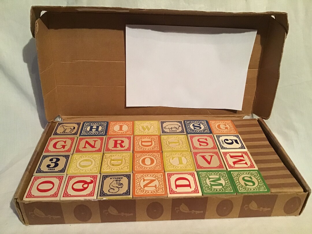Wooden Recognition Blocks Spanish Wood Blocks 28 Alphabet Blocks - Etsy