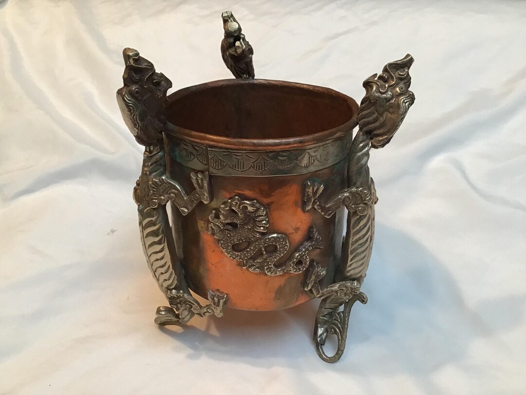 Vintage Copper Cauldron 3 Footed Dragon Cauldron Incense Burner Planter ...