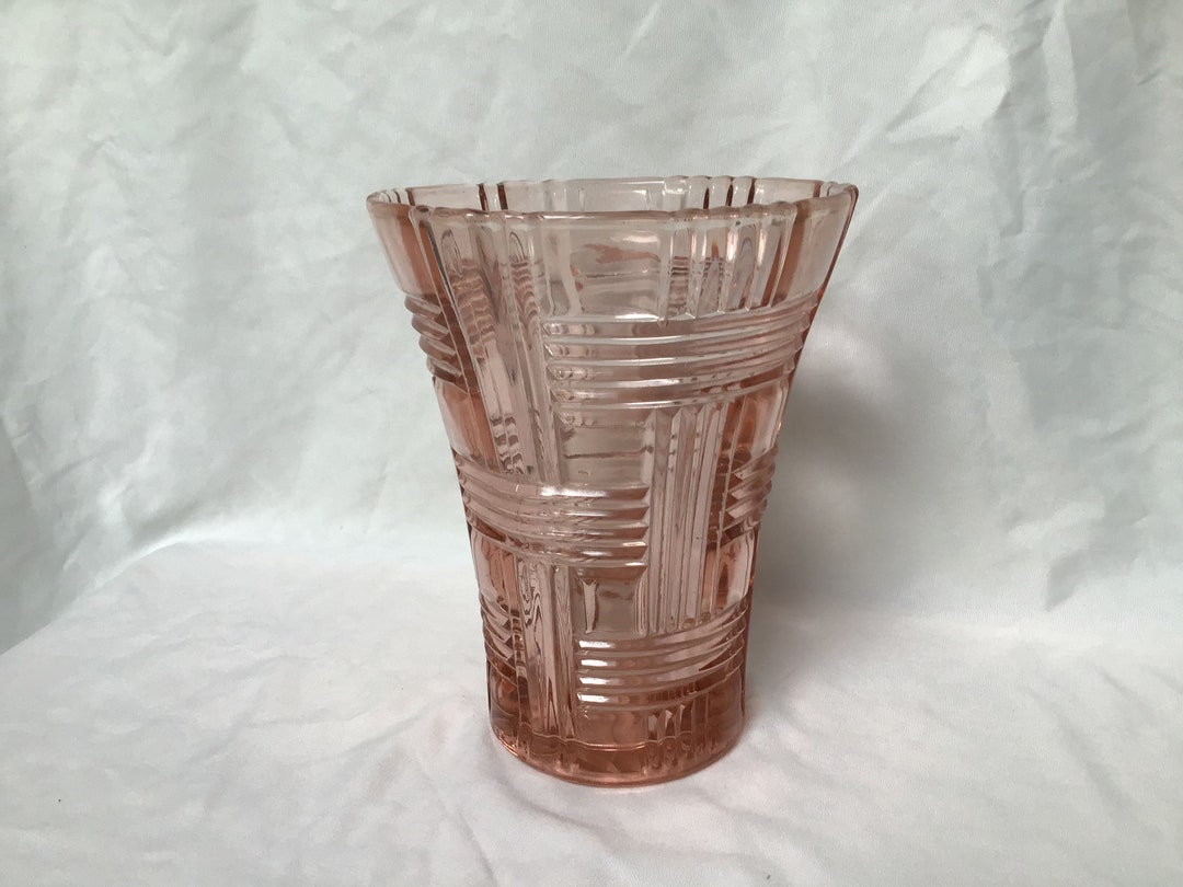 Vintage Anchor Hocking Prismatic Pink Depression Vase Glass Basket ...